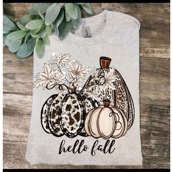 Gildan | Tops | Fall Shirt Hello Fall Cheetah Print Pumpkin Cute ...